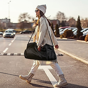 SunFlowerLife Waterproof Sports Tote Gym Bag Swimming Yoga,Travel Duffel Bag For Women, Tote Carry On Bag with Wet Pocket & Shoes Compartment, Weekender Bags For Women Travel (B-Black)