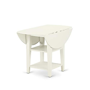 East West Furniture SUVA3-LWH-W 3 Piece Dining Table Set for Small Spaces Contains a Round Dining Room Table with Dropleaf & Shelves and 2 Wood Seat Chairs, 42x42 Inch, Linen White