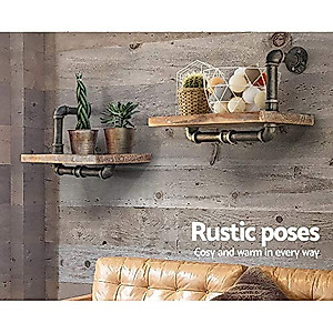 Industrial Pipe Shelf 2 Layer Pipe Design Rustic Wood Ladder Bookshelf DIY Wall Shelving