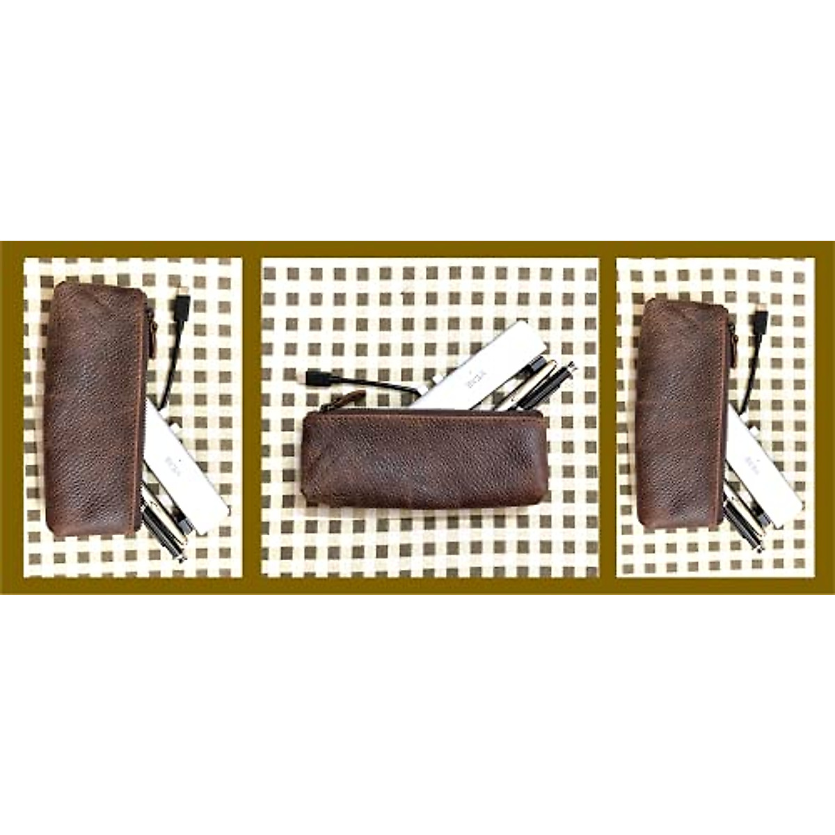 The Antiq: Leather Pencil Pouch, Leather Pen Case, Zipper Pen Case, USB Hub Case, Artist Tool Case, Mobile Charger Case, Coin Case/Pouch, Marker Pouch/Case Useful for students and office purposes