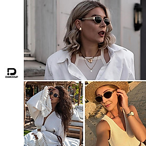 DIMENSIP Retro Oval Sunglasses for Women Men - Trendy Gold Sun Glasses - Fashion Metal Frame Shades(Gold/Grey)