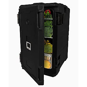 TABU 95QT End-Loading Insulated Food Pan Carrier, LLDPE Material Food Box Carrier with Double Buckles, Front Loading Portable Food Warmer with Handles (Black)