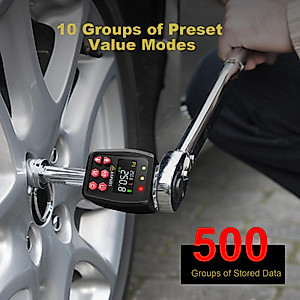 ANPUDS 1/2" Digital Torque Adapter, 12.5-250.8 Ft-lb/17-340 Nm, Digital Torque Wrench Converter with ±1% Accuracy, Preset Value, Data Storage, Buzzer & LED Indicators, 3/8'' & 1/4'' Adapters for Car