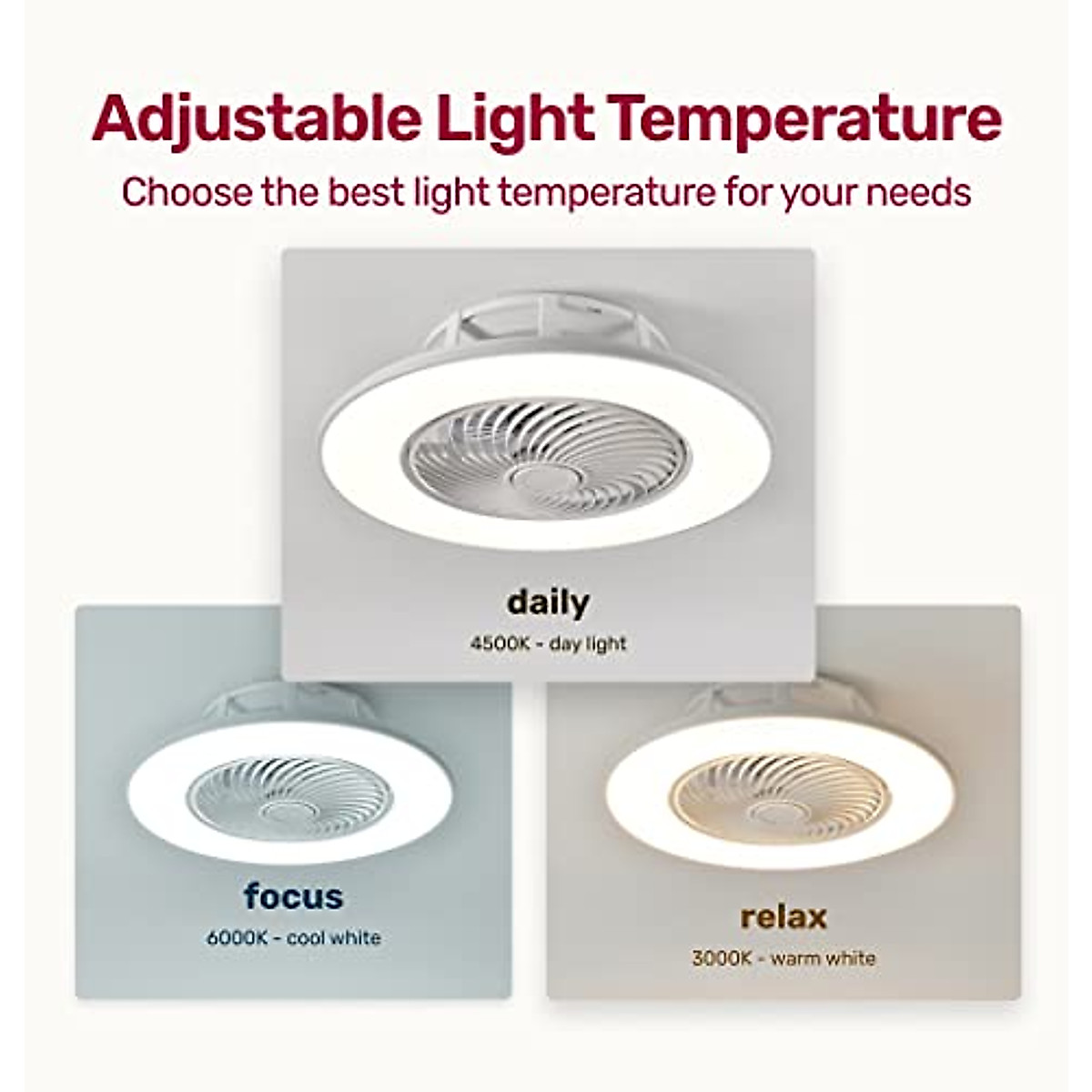 YANASO Upgraded Ceiling Fans with Lights - Low Profile Enclosed Ceiling Fan Bladeless, Remote & APP Control, 3 Colors Dimmable LED 6 Speeds (White)