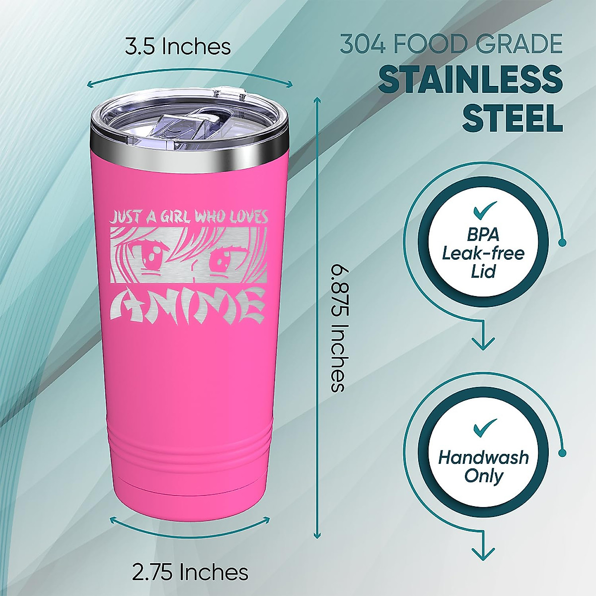shop4ever ust A Girl Who Loves Anime Insulated Tumbler 20 oz. with Lid, Stainless Steel Cups Travel Coffee Mug Anime Fans Anime Lovers Birthday Gift (Pink)