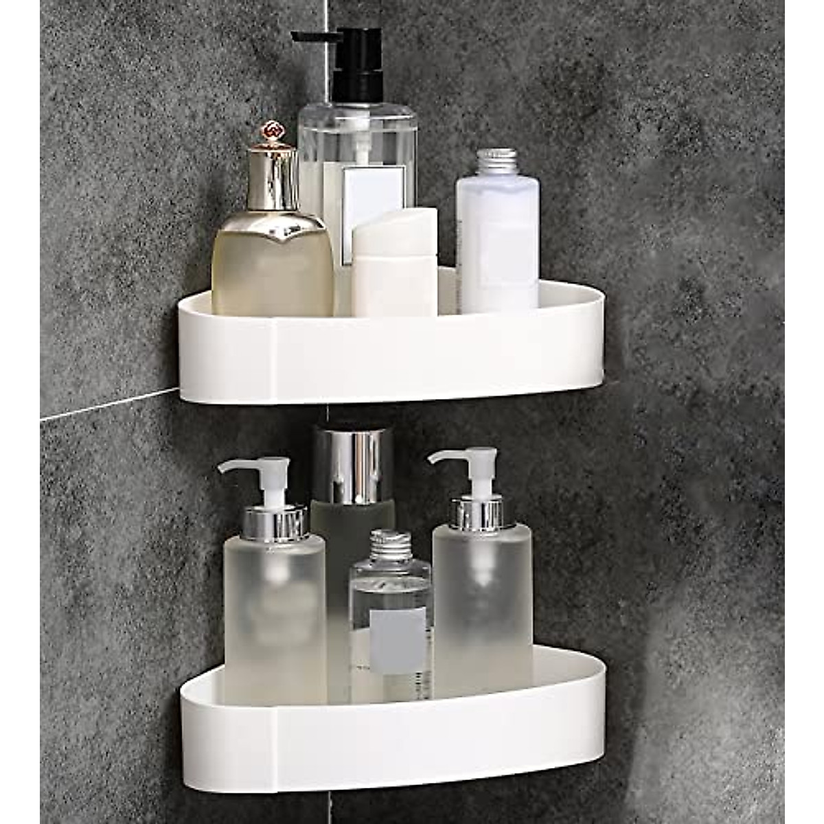 Fineget Plastic Shower Caddy Adhesive Shower Shelves for Wall Bathroom Kitchen Bathtub Rustproof Home Basket Shelf Removable No Drilling Storage Organizer Quick Dry White 4 Pack