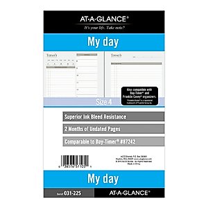 at-A-Glance Daily Planner Refill, 87242 Day-Timer, 2 Months, Undated, Size 4, 5-1/2" x 8-1/2" (031-225)