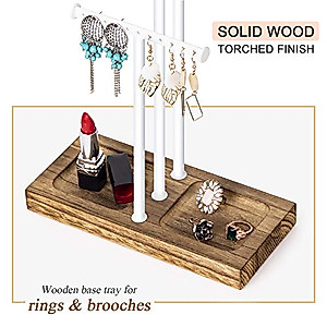 Love-KANKEI Jewelry Tree Stand White Metal and Wood Base Large Storage Jewelry Organizer for Necklaces Bracelets Earrings Holder Jewelry Display White and Carbonized Black