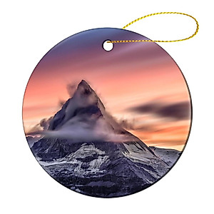 3" Round Christmas Ornaments Matterhorn Mountain Peak Summit Ceramic Holiday Keepsake Decor Christmas Tree Decoration Xmas New Year Festival Wedding Newlywed Gift Birthday Party Favor Bauble