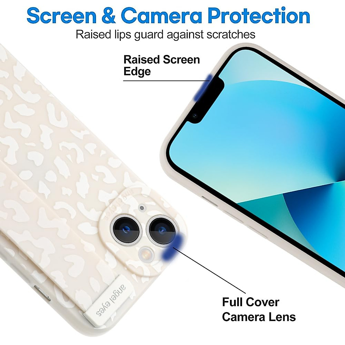 OOK Compatible with iPhone 13 Leopard Print Case with Wrist Strap, White Leopard TPU Shockproof Protection Cover Cheetah Print with Camera Protection for Women Girls, for 6.1inch