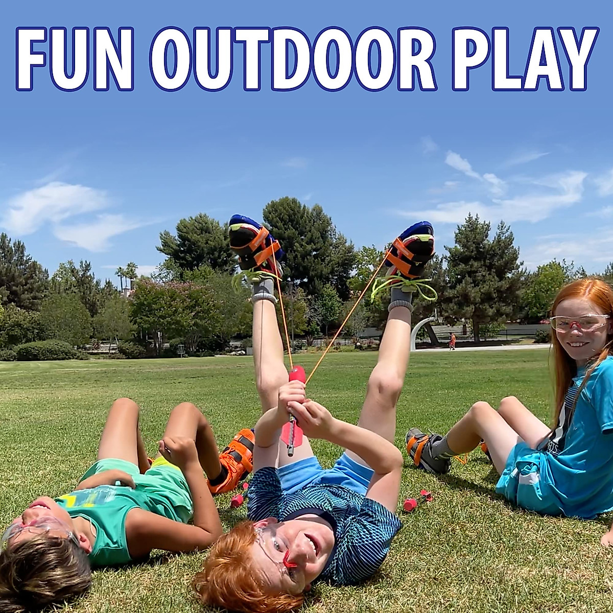 Funwares Sky Flight Launch Rocket for Kids, Giant Slingshot Catapults Whistling Foam Rockets Over 250 Feet, 100% Kid Powered Outdoor Fun