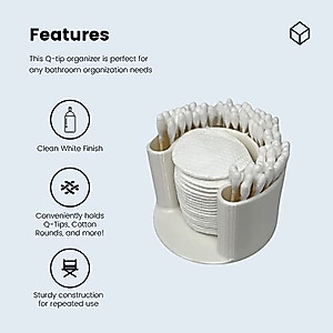 Cotton Swab Bathroom Organizer - Perfect for Qtips and Exfoliating or Cotton Pads - Convenient Access to Qtips, Cotton Swabs, and Exfoliating Pads in Your Bathroom - Clean White Finish