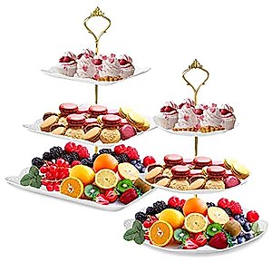 Cupcake Stand,2 Set of 3-Tier Dessert Plates Mini Cakes Fruit Candy Display Tower Lollipop Stand Cookie Cupcake Tower Dessert Stand Lollipop Stand Cake Stand Tray Rack Candy Buffet Holder (White)