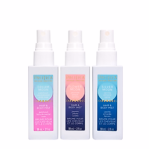 Pacifica Moon Moods Hair Perfume & Body Fragrance Spray Mist Trial Set – Dream, Flower & Silver Moon – Sampler Discovery Gift Pack – Travel-Size, Vegan & Cruelty-Free, 2 oz each (Pack of 3)