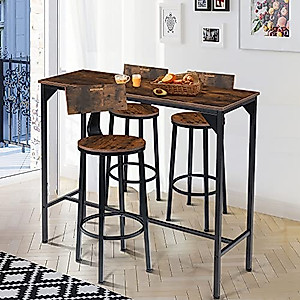 BETTAHOME Bar Stools Set of 2, 29 Inch Bar Chairs for Counter Height, Wooden Barstools with Footrest and Backrest, Rustic Brown and Black BT008