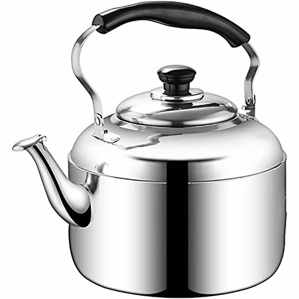 Whistle Teapot Anti-scalding Handle Stainless Steel, 4L Capacity Silver Tea Kettle Simple Design Suitable for All Stoves in The Kitchen