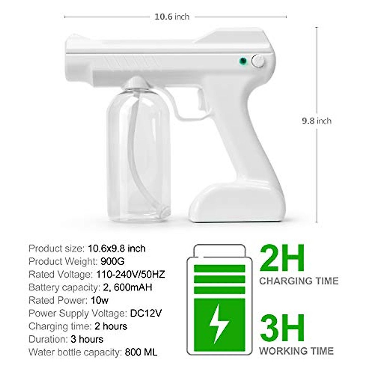 coamanug Steam Gun Nano Atomizer Cordless Rechargeable Electric Sprayer Portable Fogger Machine 800ML Handheld Wireless Sprayer for Home School Office Garden