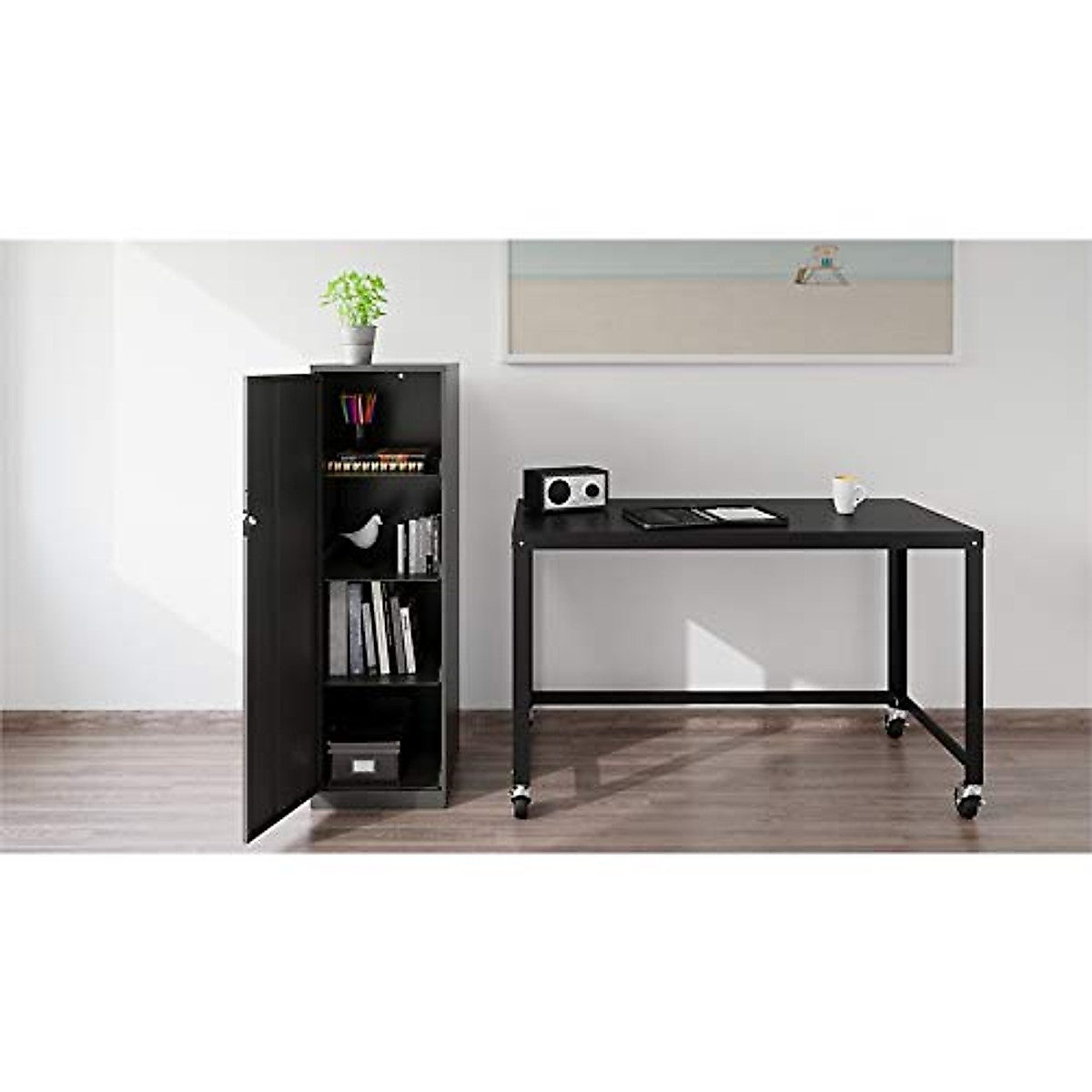 Hirsh Industries Space Solutions Metal 4 Shelf Personal Storage Locker Cabinet, Charcoal, Fully Assembled