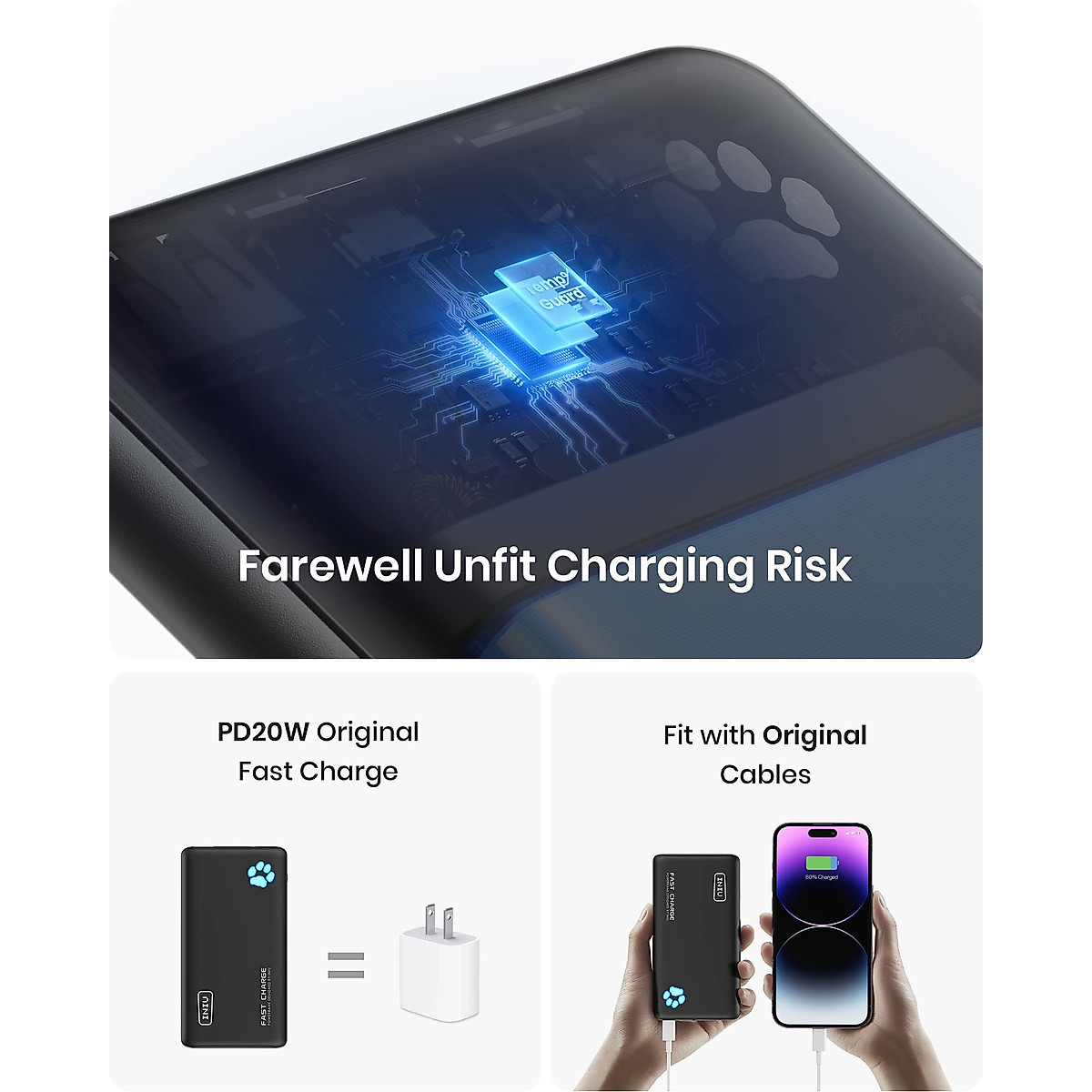 INIU Portable Charger, 20W PD3.0 Fast Charging Slimmest 10000mAh Power Bank, USB C in/Out QC4+ Battery Pack, Portable Phone Charger for iPhone 15 14 13 12 11 Pro Samsung S22 S21 Google AirPods iPad
