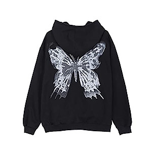 MISSACTIVER Women’s Casual Graphic Printed Hoodies Oversized Zip Up 90S E-Girl Streetwear Grunge Jacket Black