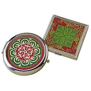 Azi 2 Classic Celtic Style Travel Pocket & Purse Mirror. 1 Round and 1 Square Double Sided Christmas Red & Green Irish Design Pattern Floral & Swirl