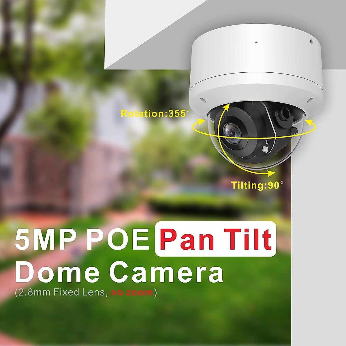Inwerang 5MP 2.5'' PoE PTZ IP Camera with Mic/Audio, IP Dome Security Camera Outdoor, Waterproof IP66, 2.8mm Lens, 60ft IR Night Vision, Pan 0~355° Tilt 0~90°