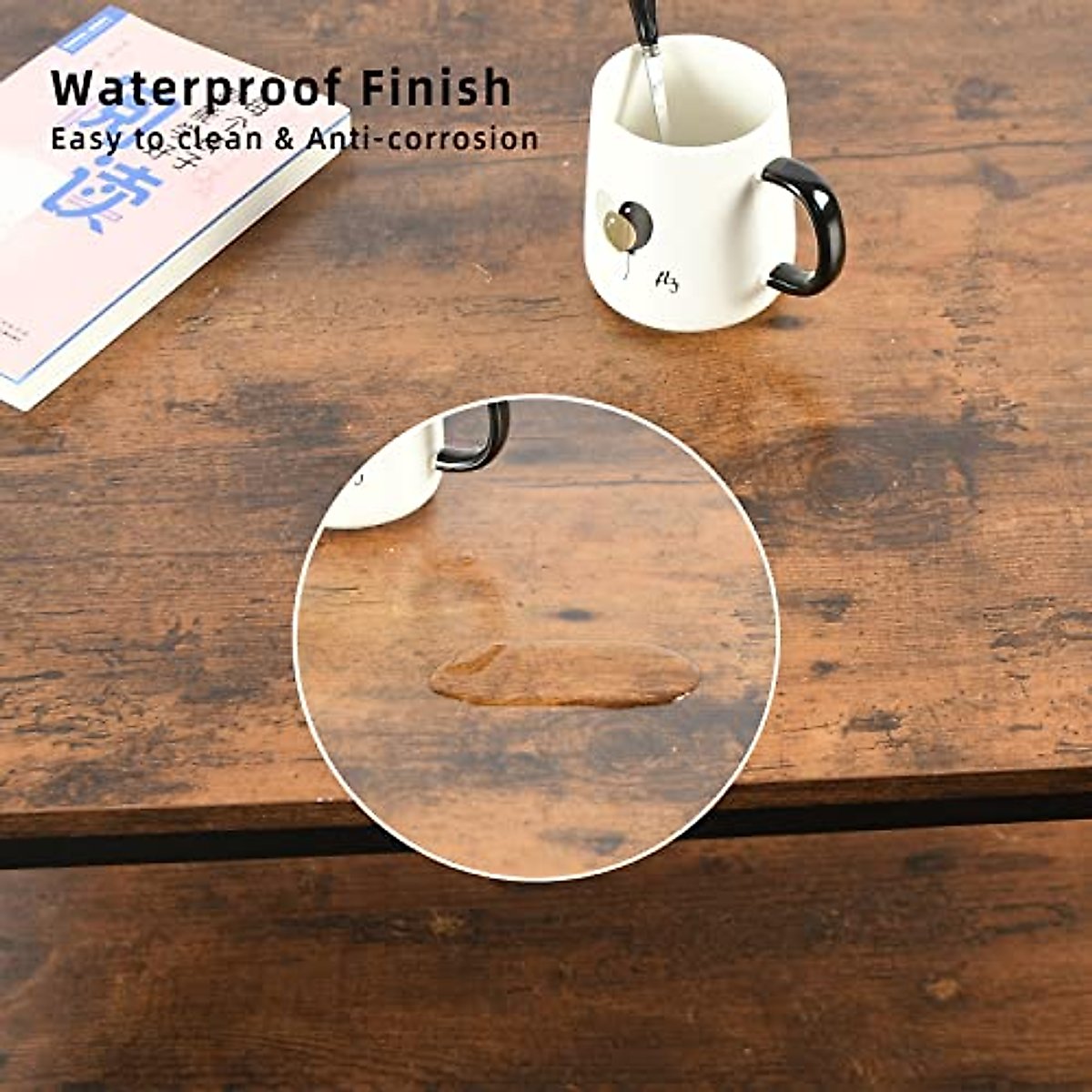 SENIG Coffee Table, Small Coffee Table for Living Room, Coffee Tables with Storage Shelf，Brown Coffee Tables for Small Spaces, Rectangle Wood Table Metal Side End Table, Center Table for Living Room