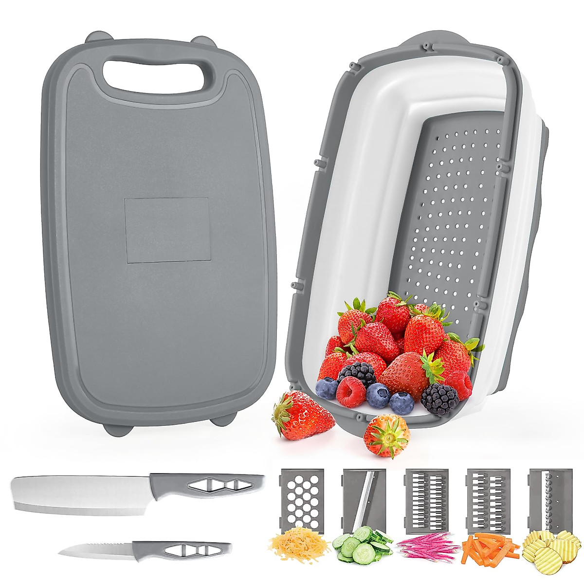 Gintan Camping Cutting Board, 9-in-1 Collapsible Chopping Board with Colander, Gifts for Campers Happy Camper,Camping Accessories for RV Campers(Orange)