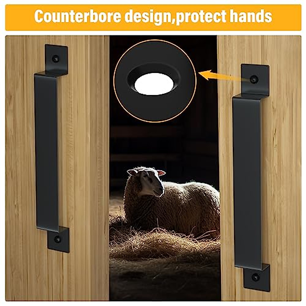 Riuog 2 Pcs 9.8 in Sliding Barn Door Handle Pull, Screen Door Pull, Black Iron Gate Handle Pull for Sliding Barn Doors Gates Garages Sheds (Rectangle, 9.8 in)