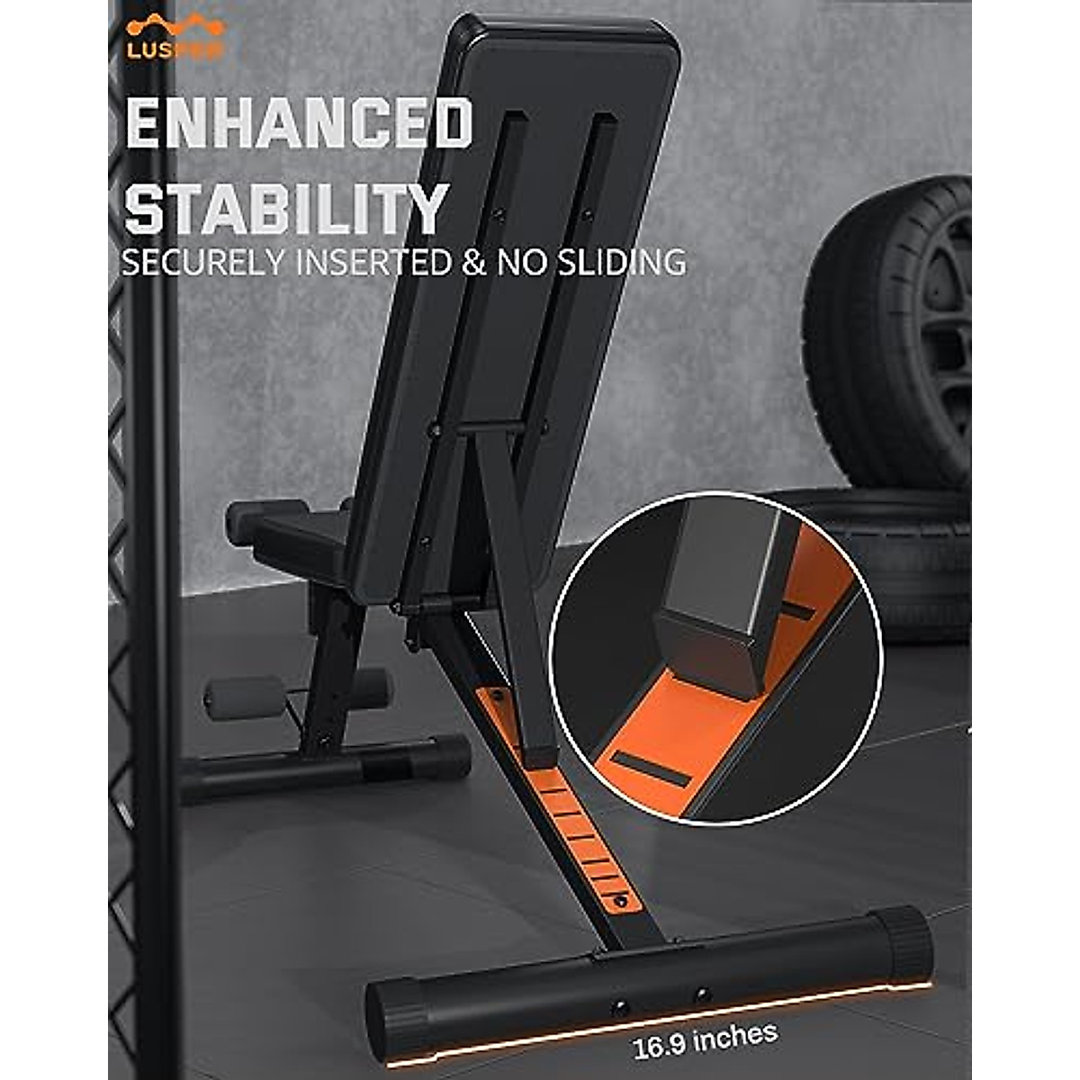 Lusper Adjustable Weight Bench Foldable - 600 Lb Stable Workout Bench, 5 Sec Fast Folding Multi-Purpose for Full Body Workout