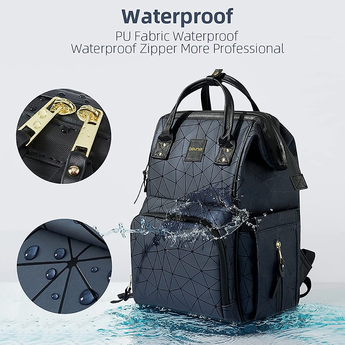 Diaper Bag Backpack, AEVNE Multifunction Travel Back Pack Maternity Baby Changing Bags, Diaper Bag with USB Charging Port Stroller Straps，Large Capacity, PU Waterproof and Stylish, Dark Blue
