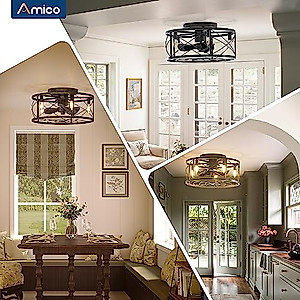 Amico 20 in caged ceiling fans with lights bladeless