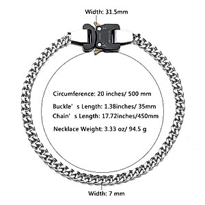 SU LIFE 20" Stainless Steel Chain Necklace Cuban Link and Side Release Buckle Necklace for Hip Hop Men Women