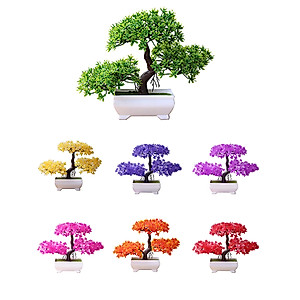 WskLinft Artificial Bonsai Natural Lifelike Plastic Welcome Pine Bonsai Home Office Green