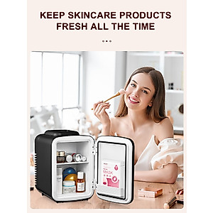 Mini Fridge, 3.7 Liter/6 Can Portable Cooler and Warmer Personal Refrigerator for Skin Care, Cosmetics, Beverage, Food,Great for Bedroom, Office, Car, Freon-Free (Black2)
