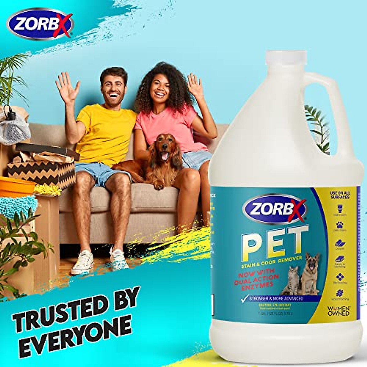 ZORBX Pet Stain and Odor Eliminator for Strong Odor - Dual Action Natural Enzymes Pet Odor Neutralizer & Stain Remover for Dog & Cat Urine | Carpet Cleaner Spray - 128 FL Oz (1 Gallon)