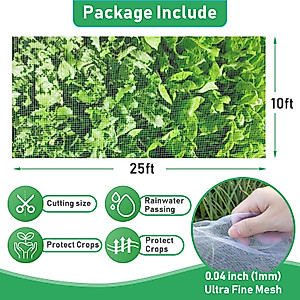 GonLei 10x25FT Garden Mesh Netting Kit Raised Beds (6 Pcs Garden Hoops & 18 Clips) Garden Hoops Plant Row Covers Netting Protection Berry Bush Trees Grass Seed Barrier Net