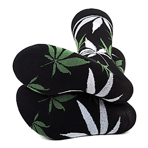 Urban Peacock Men's Novelty Fun Crew Socks - Multiple Patterns! (Weed Leaf - Marijuana 420 - Black, 1 Pair)
