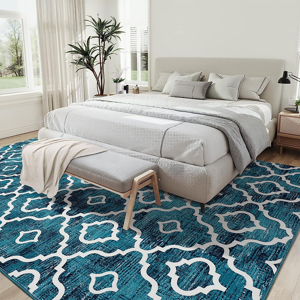 ROYHOME Area Rug 8x10 Living Room Rugs Machine Washable Rug Moroccan Rug Geometric Neutral Floor Carpet Soft Low Pile Stain Resistant Large Rug for Bedroom Under Dining Table Home Office