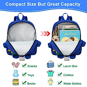 Accmor Toddler Harness Backpack with Leash, 4 in 1 Kid Dinosaur Backpacks with Anti Lost Wrist Link, Child Harnesses Leashes for Walking, Cute Toddler Back Pack Rope Tether for Boys Girls(Blue)