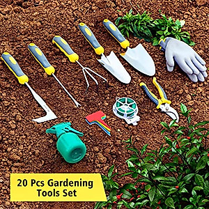 Premium Garden Tools Set，20Pcs Stainless Steel Gardening Tools Set with Storage Bag，Heavy Duty Outdoor Gardening Hand Tools Kit with Tote，Ideal Gardening Gifts for Men&Women