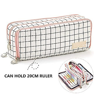 Wangyiqian Pencil Pen Case Multi Compartments Pen Bag Pouch Holder Large Capacity Square Grid Cosmetic Bags Organizer Girls Boys Adults Teen Double Window