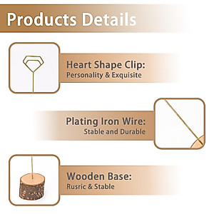 10 PCS Rustic Wood Place Card Holders with Kraft Place Cards Unique Diamond Shaped Table Number Holder Picture Clips Name Card Photo Holder for Wedding Birthday Party Baby Shower