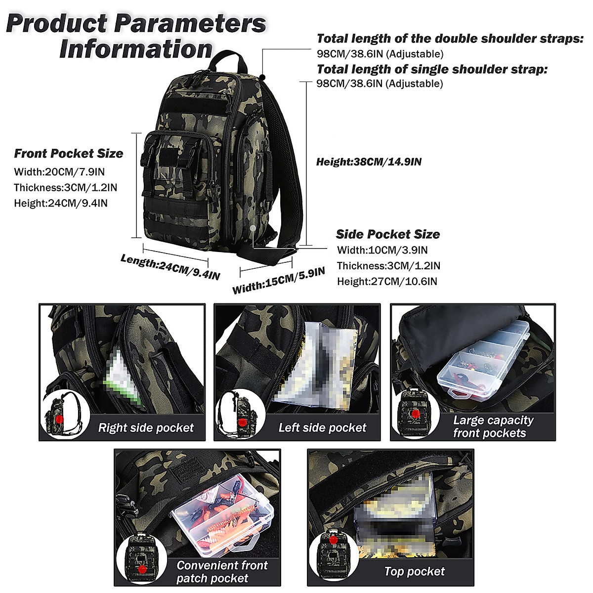 JoyFishing Fishing Tackle Backpack,Single/double shoulder Fishing Backpack with Rod Holder,Waterproof Large Tackle Gear Bag Storage, Fishing Tackle Bag for Fishing,Camping,Hiking (Khaki)