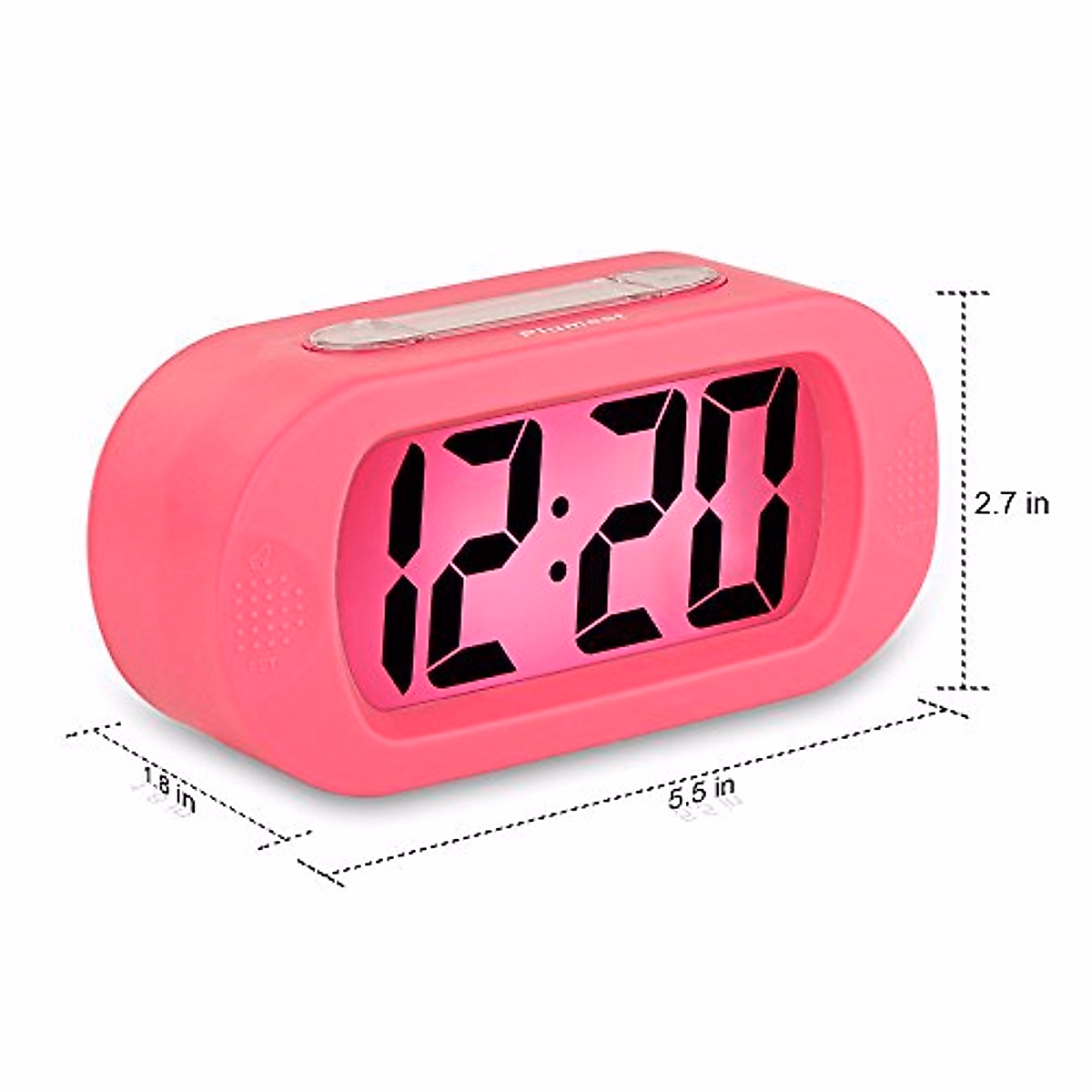 Plumeet Kids Alarm Clock Large Digital LCD Travel Alarm Clocks with Snooze and Night Light - Ascending Sound and Handheld Sized - Best Gift for Kids (Pink)