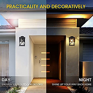 Delicavy Small Outdoor Wall Lights Exterior Light Fixtures Wall Mount Porch Light Waterproof Black Finish with Crackle Glass, Modern Outdoor Wall Sconce for House Garage, Front Door, Patio, Hallway
