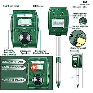 Maxfetched Solar Animal Repeller Ultrasonic Outdoor, Deer Repellent Raccoon Repellent Ultrasonic with Motion Sensor, Deter Unwanted Animals Such as Deer Raccoon Squirrel Dog Cat Bird Marten Fox