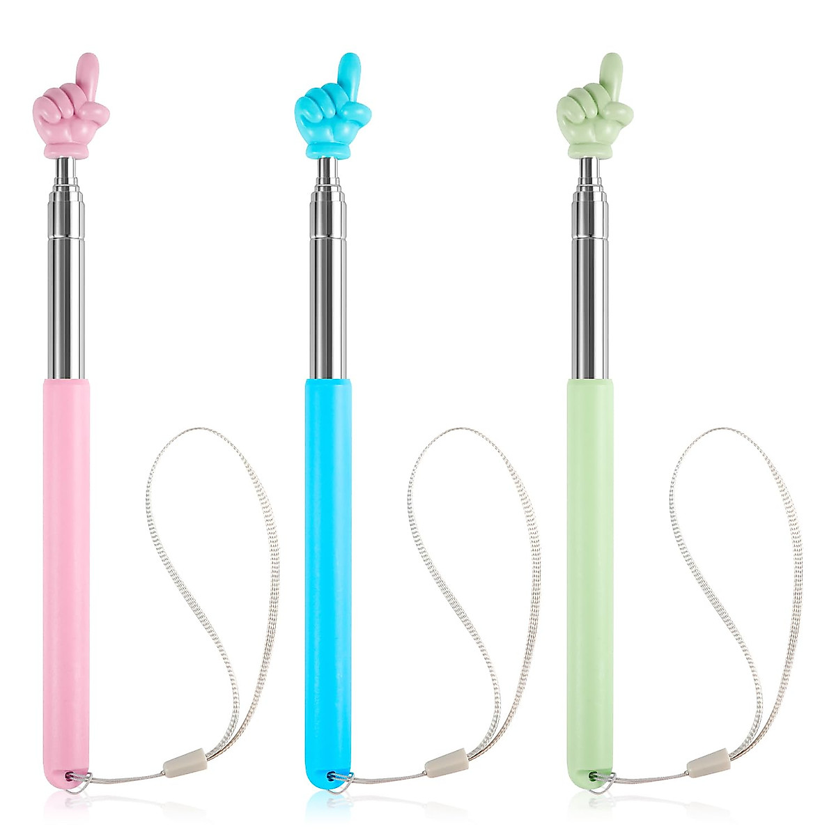 3pcs Telescopic Teachers Pointers, Extendable Pointing Stick Retractable Pointer Whiteboard Pointer for Teacher Classroom Aids (Pink, Sky Blue, Light Green)