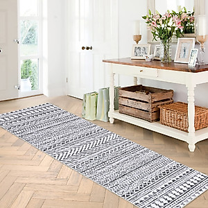 RUGSREAL 2' x 12' Runner Rug Extra Long Hallway Runner Rug Washable Indoor Runner Rug Non-Slip Boho Kitchen Runner Rug Geometric Runner for Living Room Bedroom Laundry, Grey 2'x12'