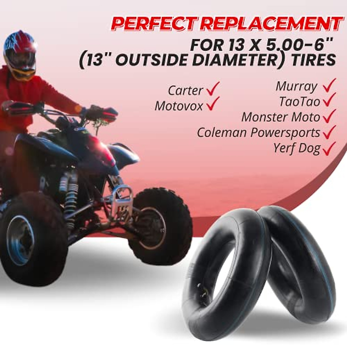 (2-Set) AR-PRO Replacement 13x5.00-6 Tire and Inner Tube Sets for Razor Dirt Quad Versions 1-18 - Compatible with Yerf Dog, Motovox, and More - Also Compatible with Yard Tractors and Hand Trucks